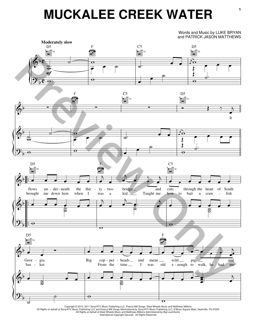 Muckalee Creek Water P/V/G Sheet Music | J.W. Pepper