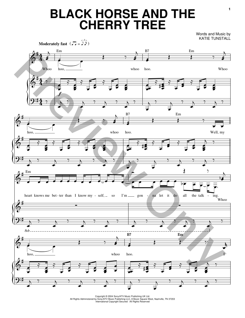 Black Horse And The Cherry Tree P/V/G Sheet Music | J.W. Pepper