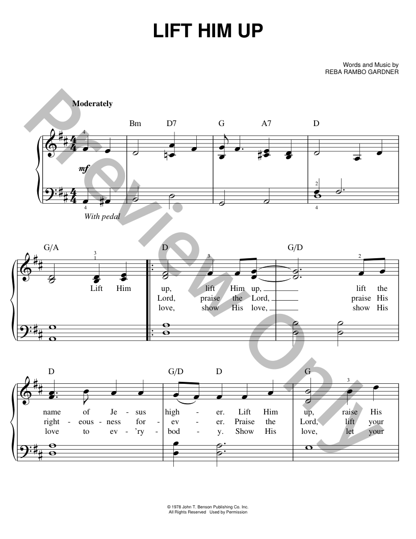 Lift Him Up Easy Piano Sheet Music | J.W. Pepper