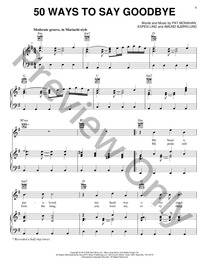 50 Ways To Say Goodbye P/V/G Sheet Music | J.W. Pepper