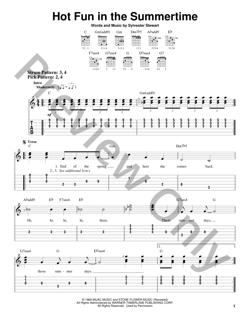 Hot Fun In The Summertime Guitar/Fretted Sheet Music | J.W. Pepper