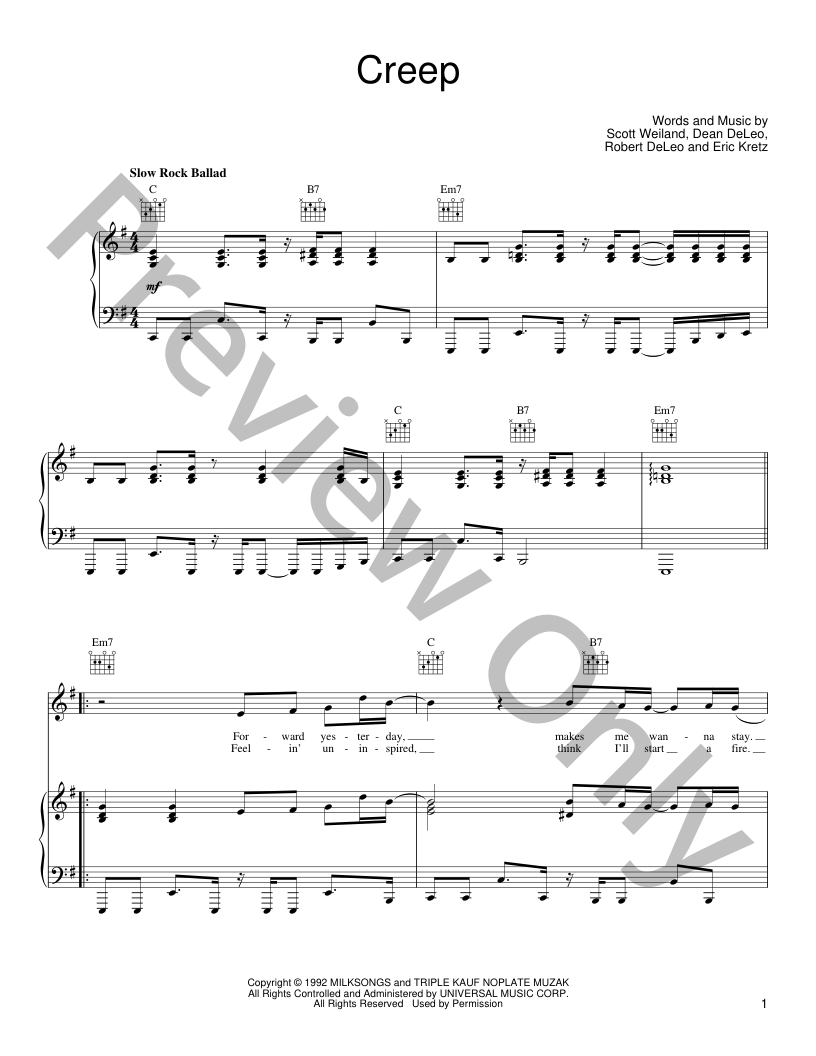 Creep P/V/G Sheet Music | J.W. Pepper