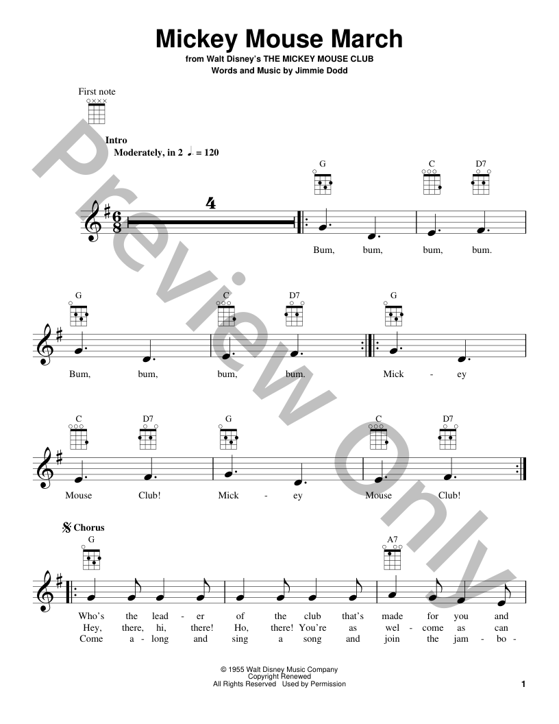 Mickey Mouse March Guitar/Fretted Sheet Music | J.W. Pepper