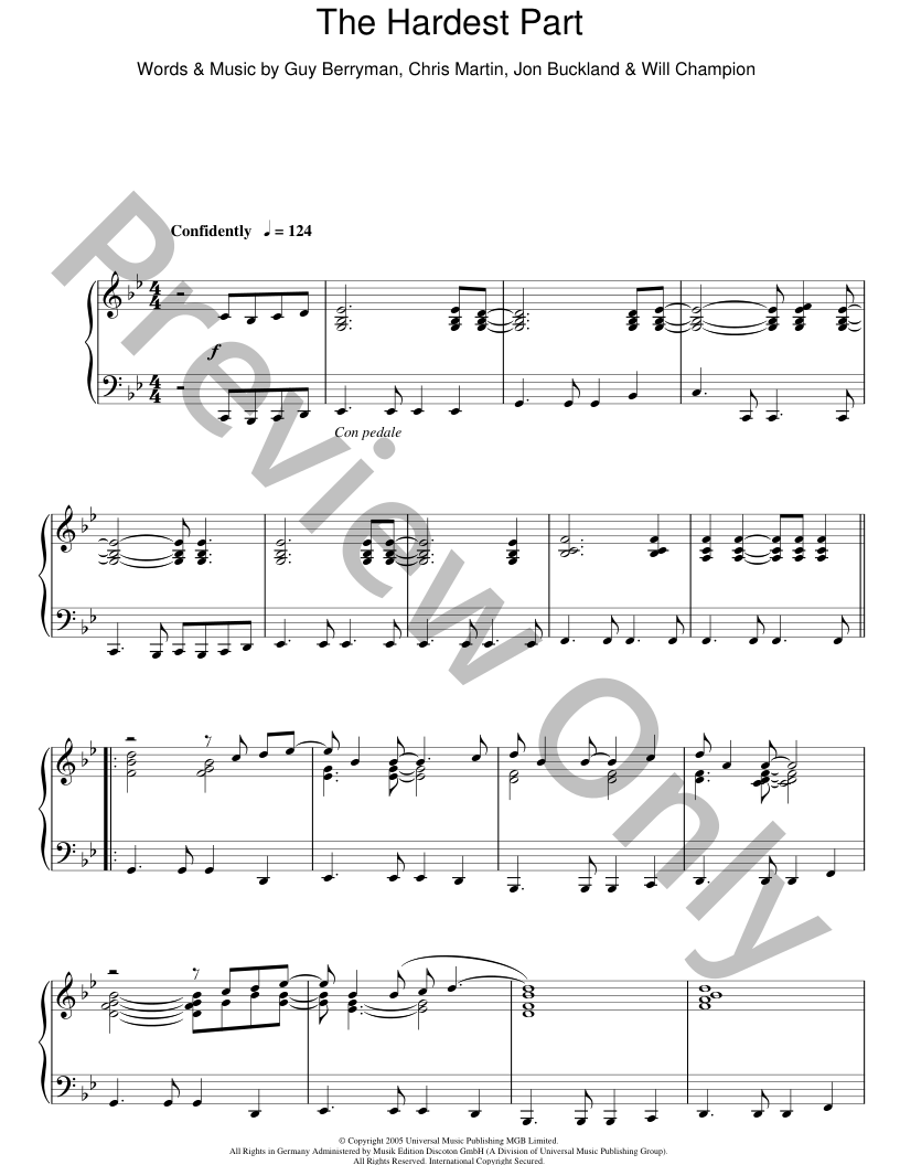 The Hardest Part Piano Sheet Music | J.W. Pepper