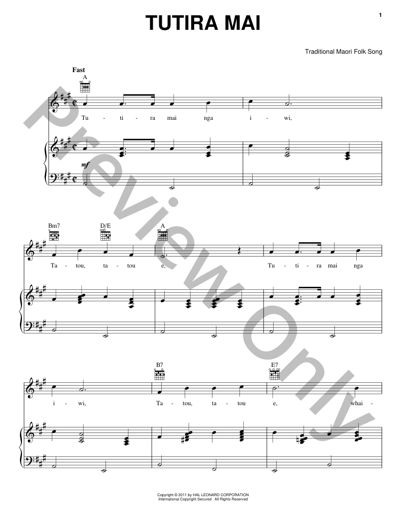 Tutira Mai P/V/G Sheet Music | J.W. Pepper