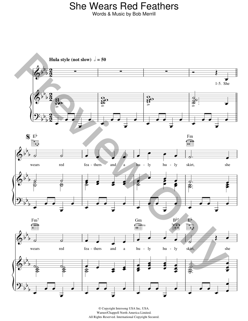 She Wears Red Feathers P/V/G Sheet Music | J.W. Pepper
