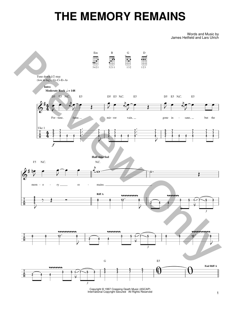 The Memory Remains Guitar/Fretted Sheet Music | J.W. Pepper