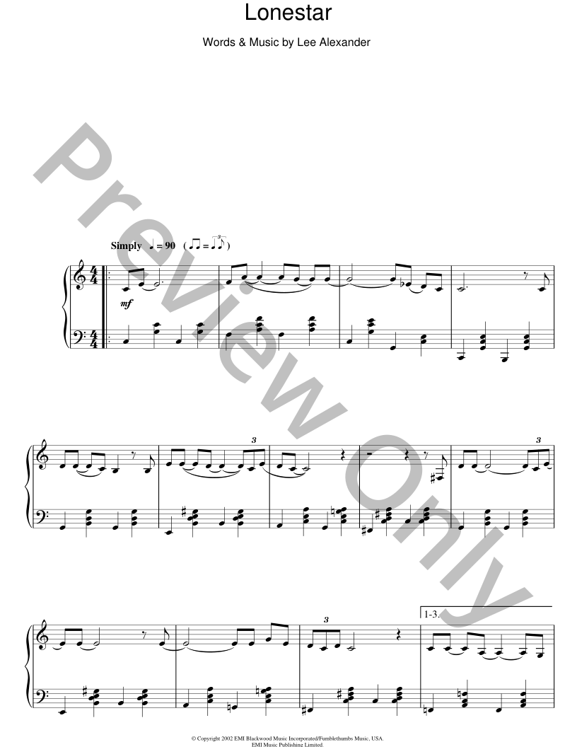 Lonestar Piano Sheet Music | J.W. Pepper