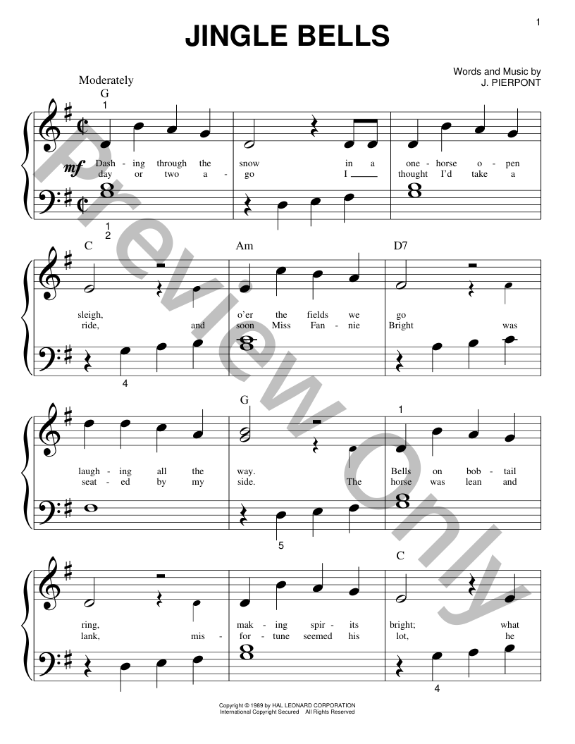 Jingle Bells Big Note Piano Sheet Music | J.W. Pepper
