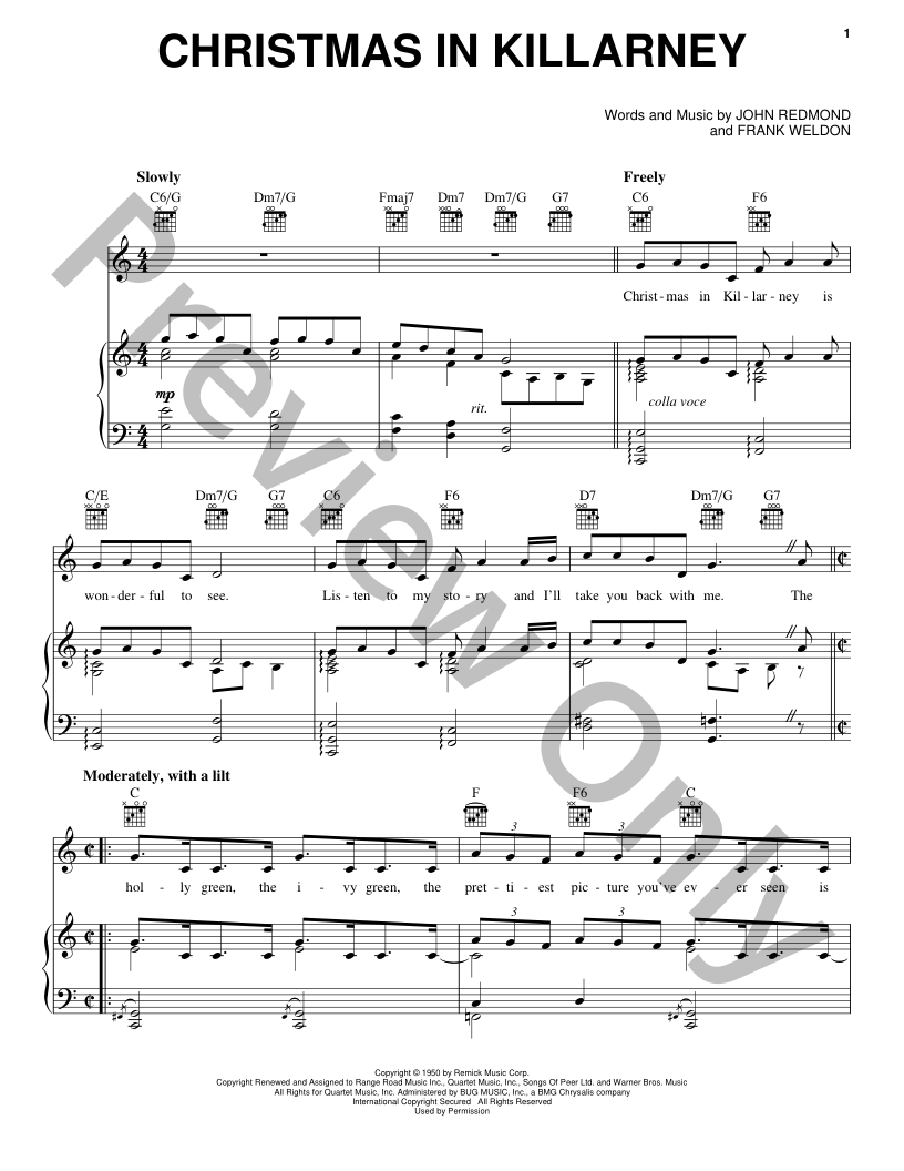 Christmas In Killarney P/V/G Sheet Music | J.W. Pepper