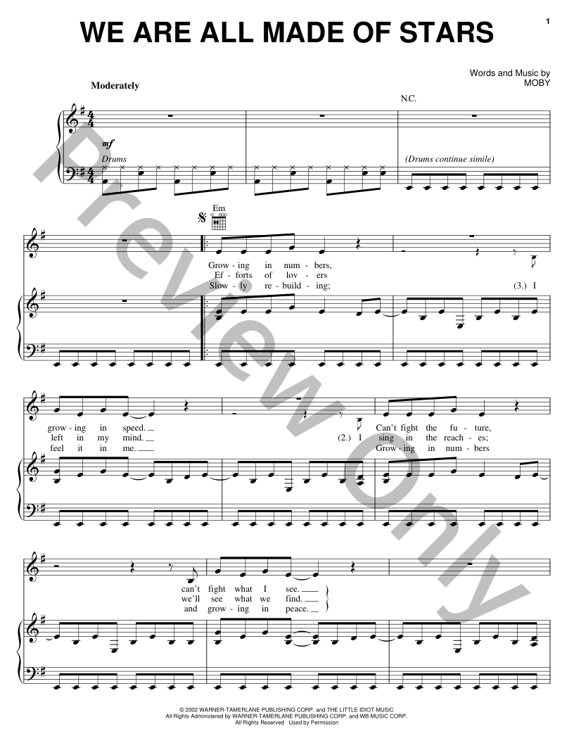 We Are All Made Of Stars P/V/G Sheet Music | J.W. Pepper