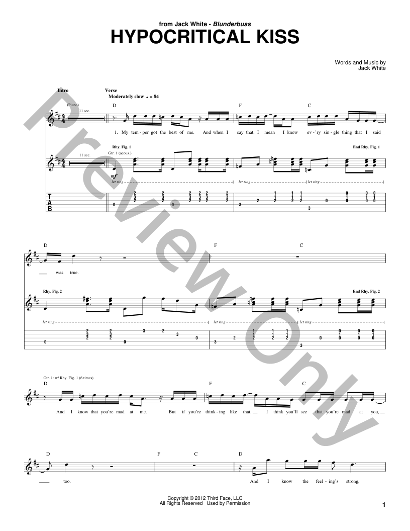 Hypocritical Kiss Guitar/Fretted Sheet Music | J.W. Pepper