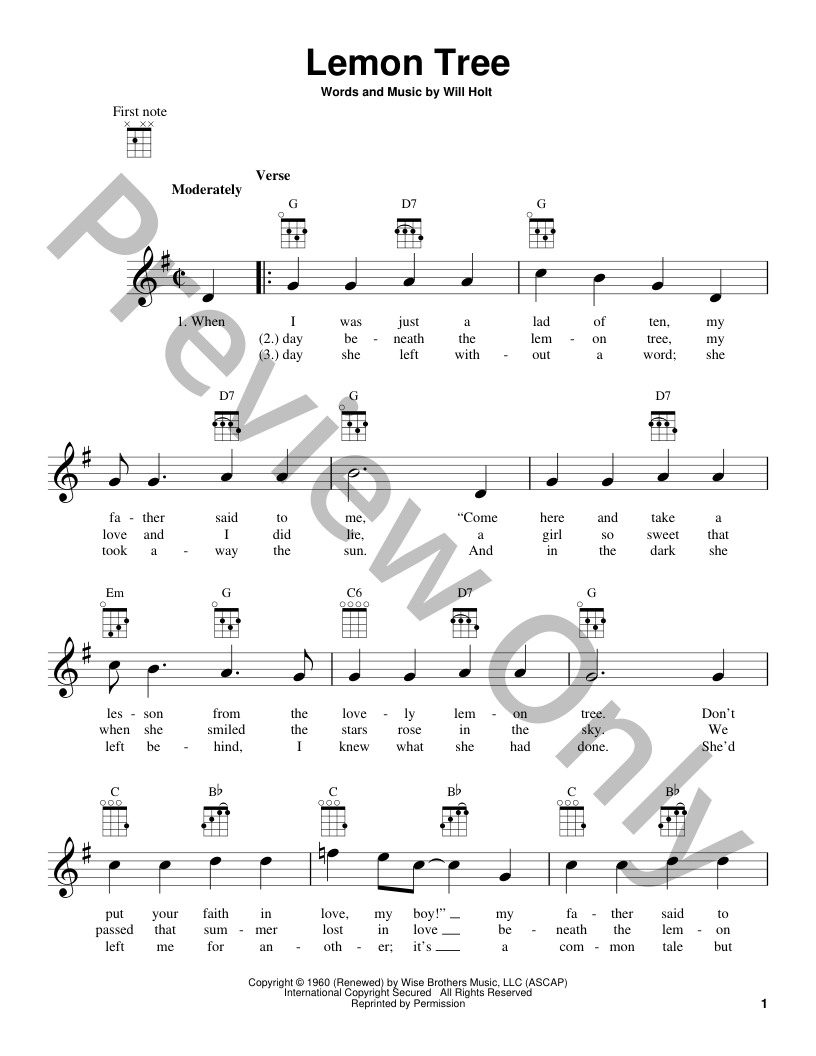 Lemon Tree Guitar/Fretted Sheet Music | J.W. Pepper