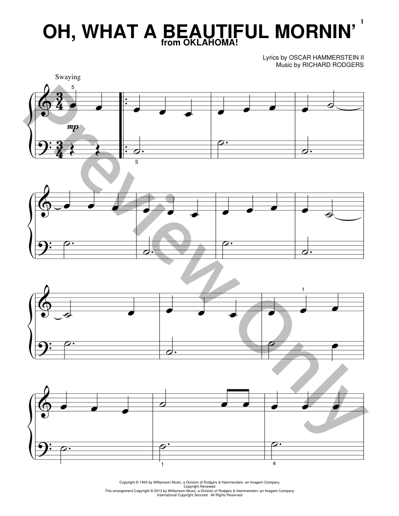 Oh, What A Beautiful Mornin' Big Note Piano Sheet Music | J.W. Pepper