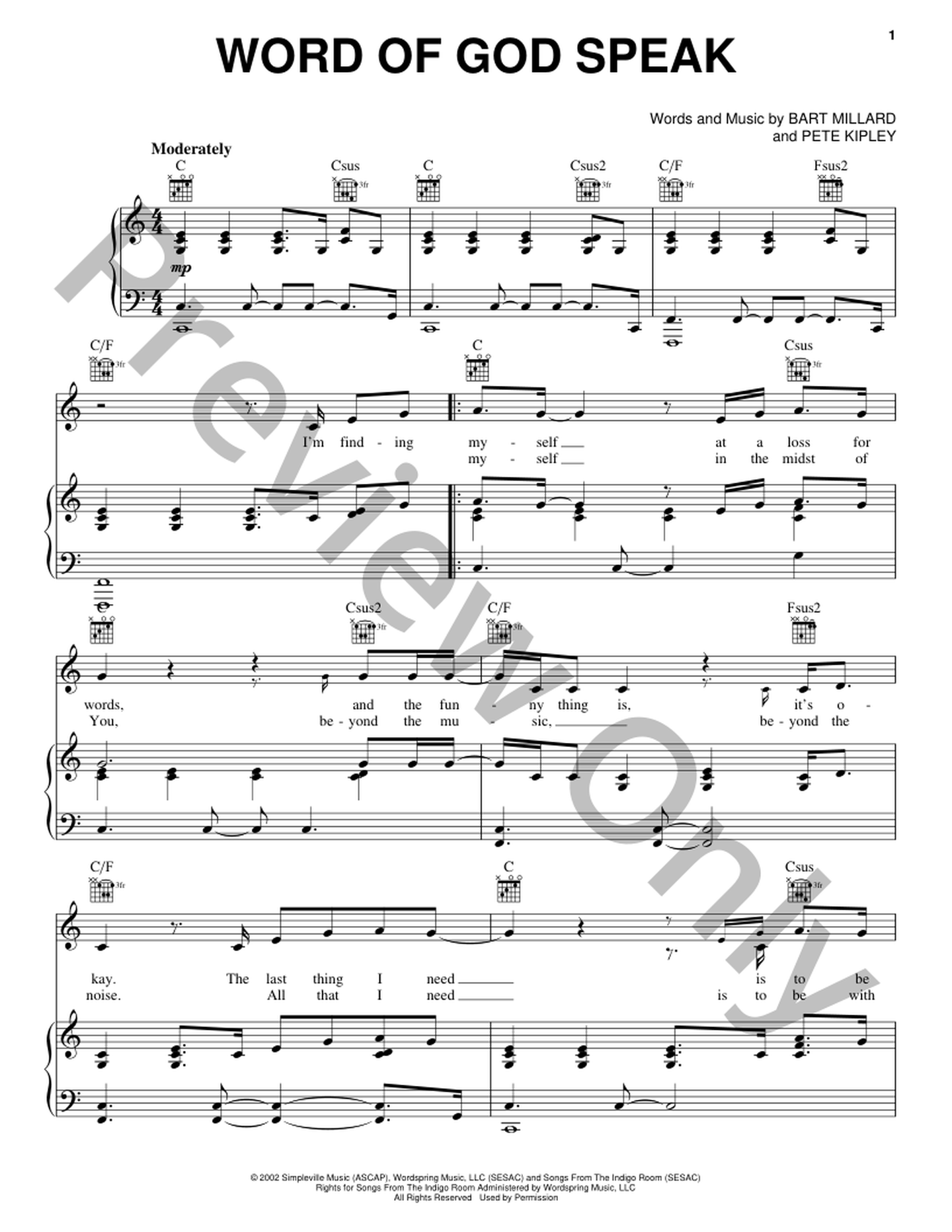 Word Of God Speak P/V/G Sheet Music | J.W. Pepper